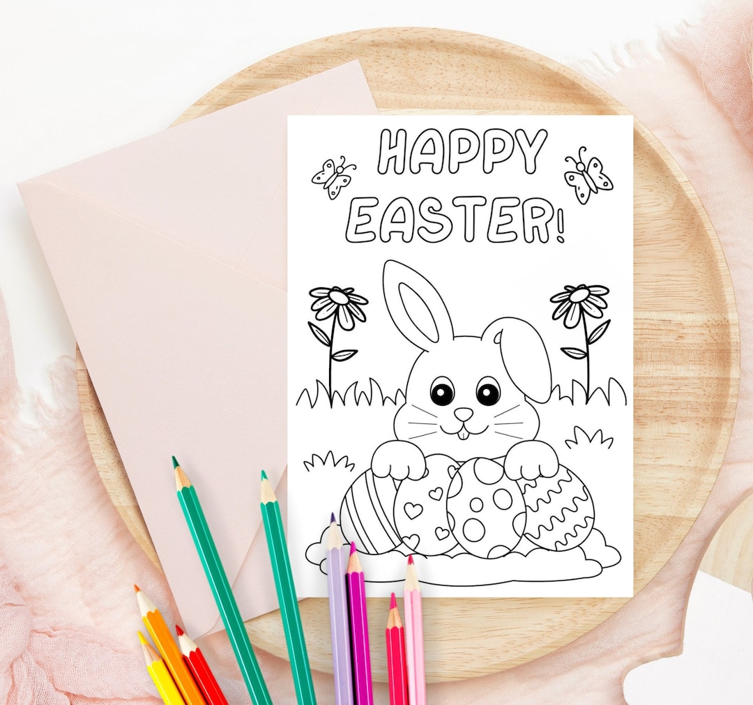 Easter Coloring Card Printable, Kids Easter Bunny Card, DIY Easter ...
