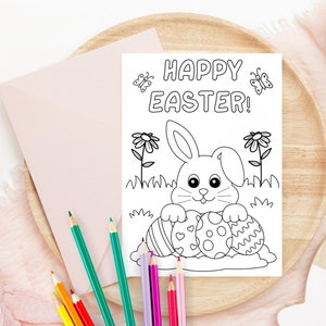 Easter Coloring Card Printable, Kids Easter Bunny Card, DIY Easter ...