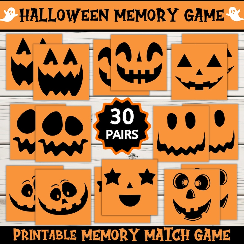 Halloween Memory Game Printable, Halloween Pumpkin Face Memory Match ...