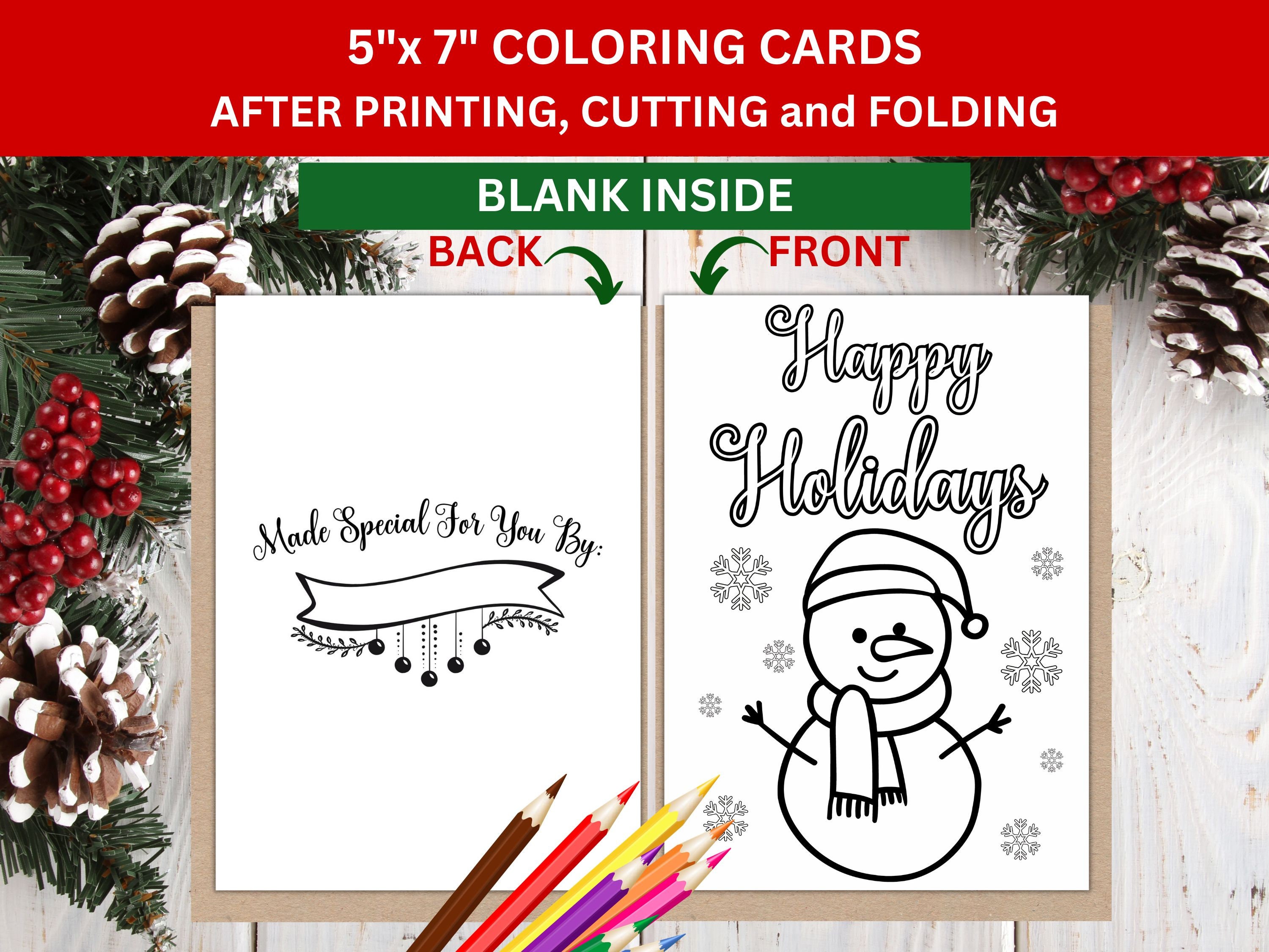Christmas Coloring Cards, 5 Printable Holiday Cards, Kids Coloring ...