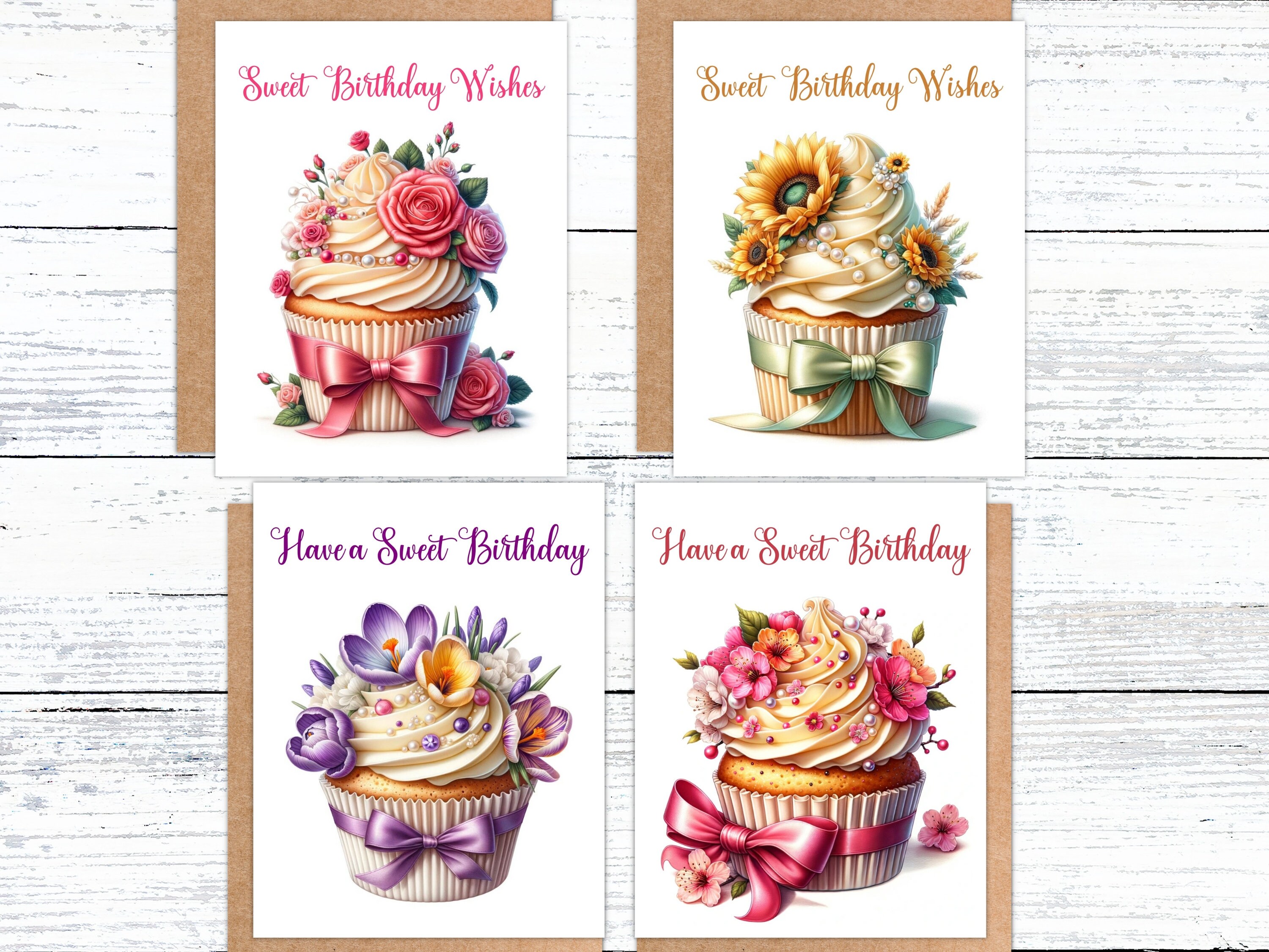 Birthday Card Set, Cupcake Birthday Cards, Sweet Birthday Card, Sweet ...
