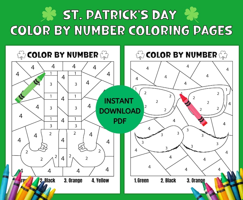 St Patrick's Day Color by Number Coloring Pages, Printable St Patrick's ...