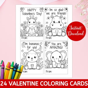 Valentine Coloring Cards, Printable Valentine's Day Coloring Cards ...