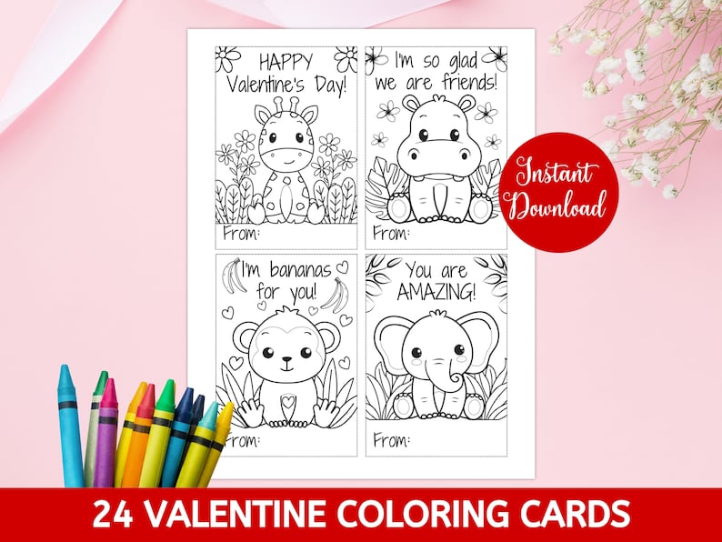 Valentine Coloring Cards, Printable Valentine's Day Coloring Cards ...