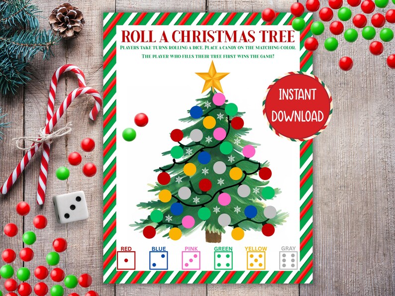 Roll A Tree Christmas Game, Printable Christmas Party Game, Roll A Tree ...