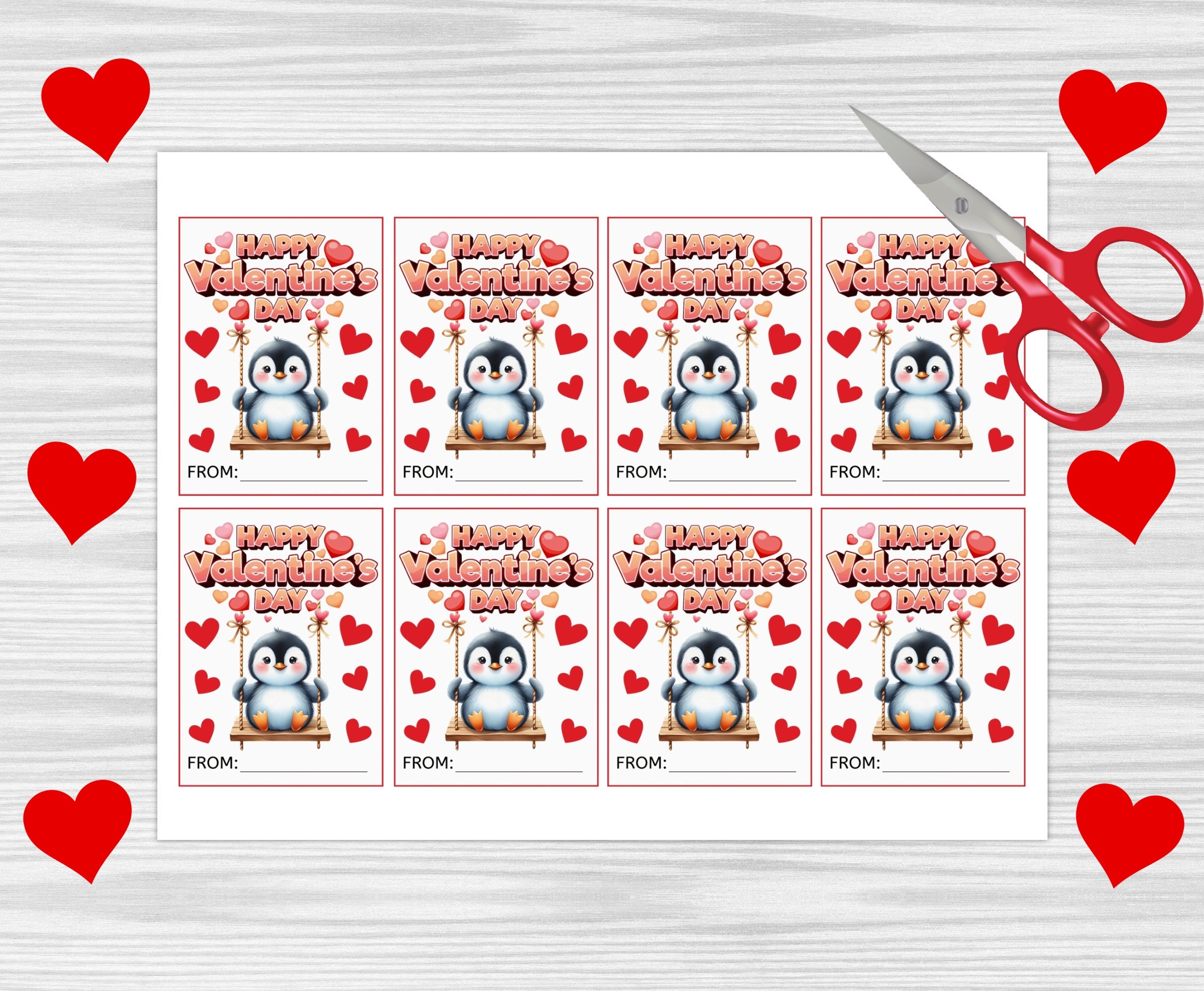 Penguin Valentine's Day Cards, Printable Valentine Cards, Classroom ...