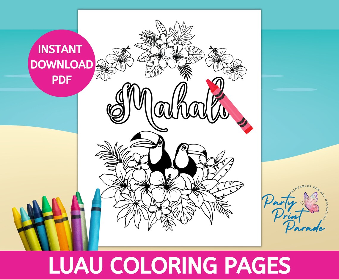 Luau Coloring Pages Luau Party Coloring Sheets Printable - Etsy