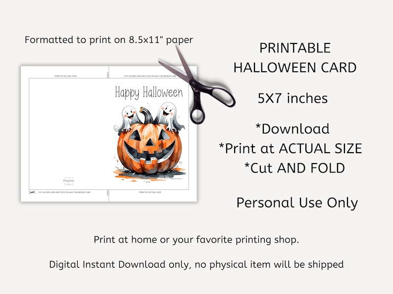 Printable Halloween Card, Happy Halloween Card, Jack-o'-lantern Card ...