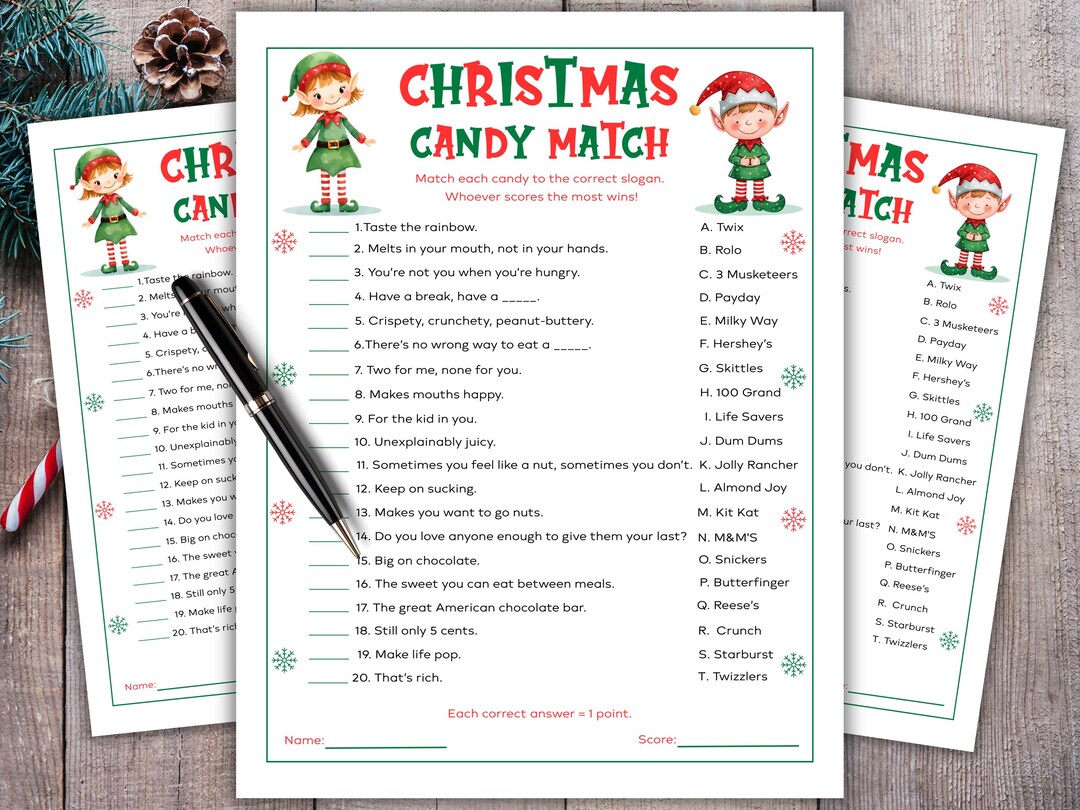 Christmas Candy Match Game, Christmas Party Games, Xmas Candy Match up ...
