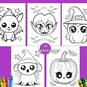 20 Kawaii Halloween Coloring Pages for Kids, Printable Halloween ...