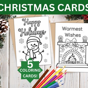Christmas Coloring Cards, 5 Printable Holiday Cards, Kids Coloring ...