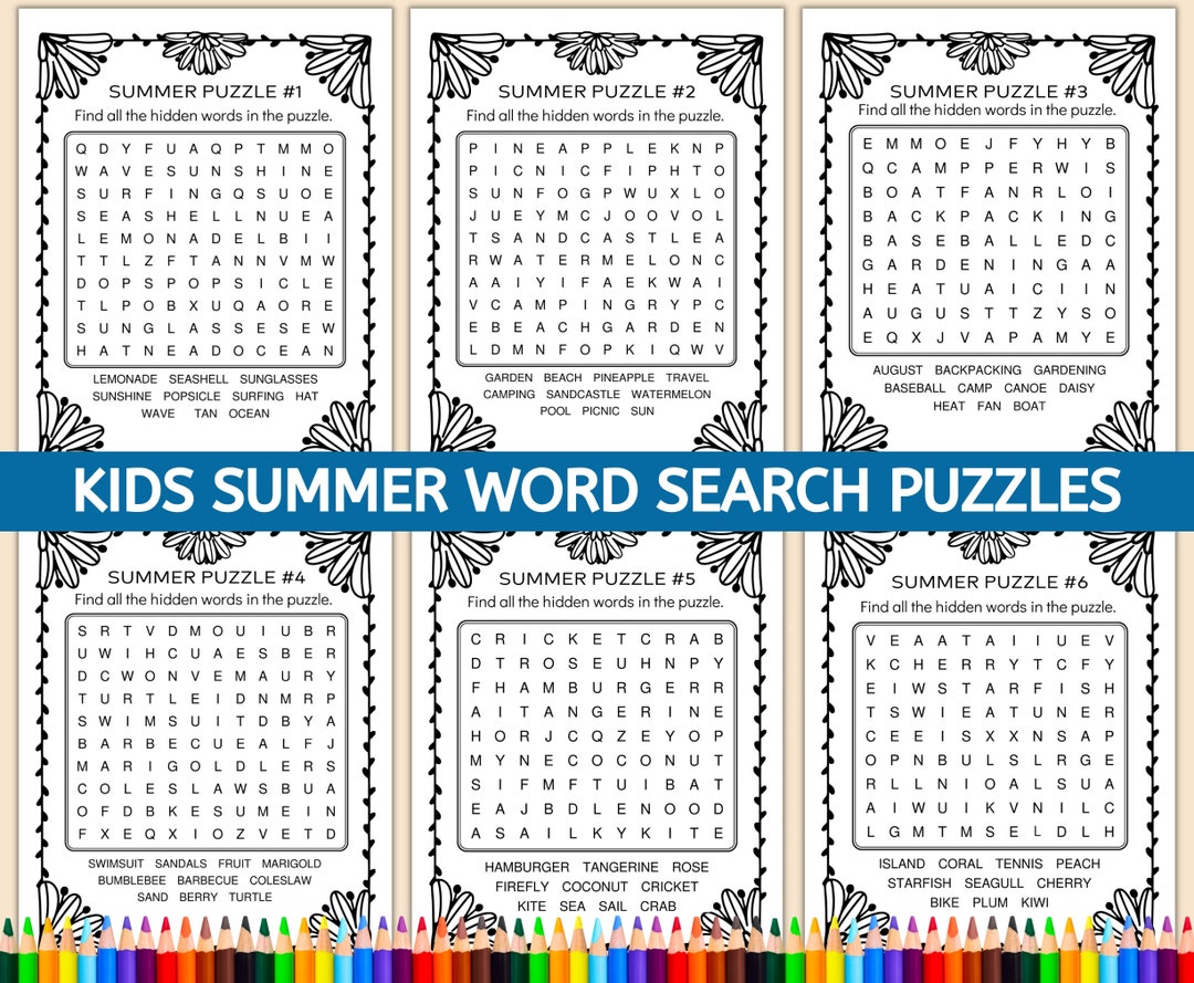 Kids Summer Word Search Puzzles, Printable Summer Word Search Games ...