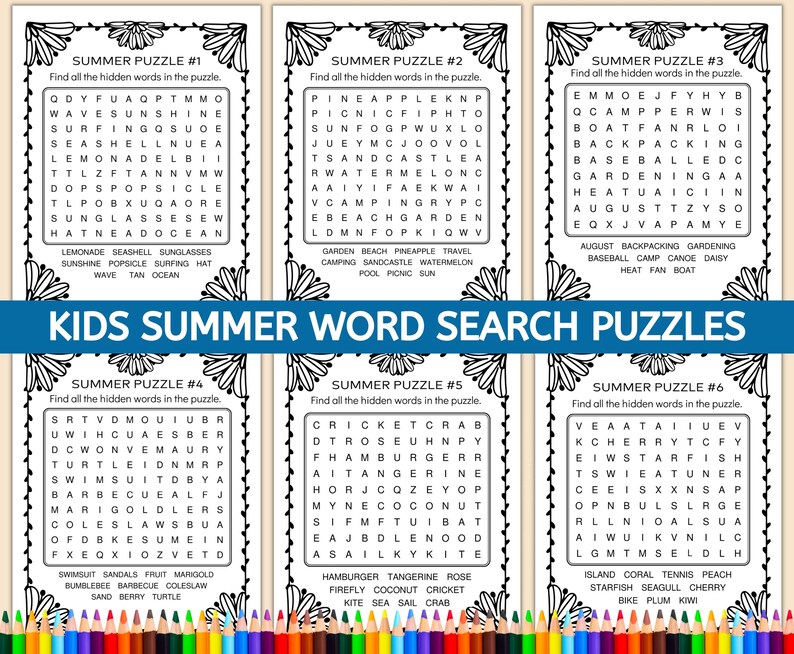 Kids Summer Word Search Puzzles, Printable Summer Word Search Games ...