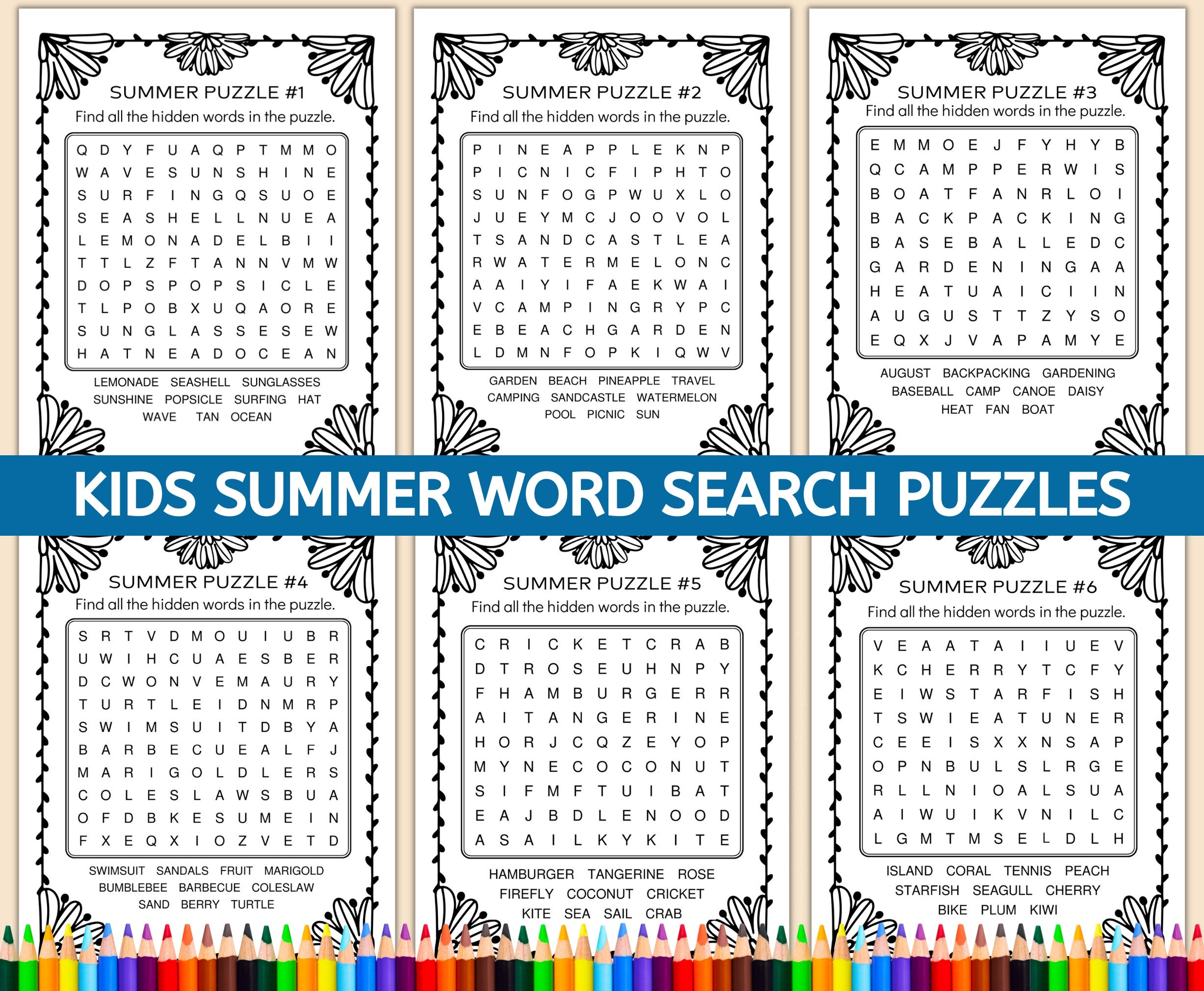 Kids Summer Word Search Puzzles, Printable Summer Word Search Games ...