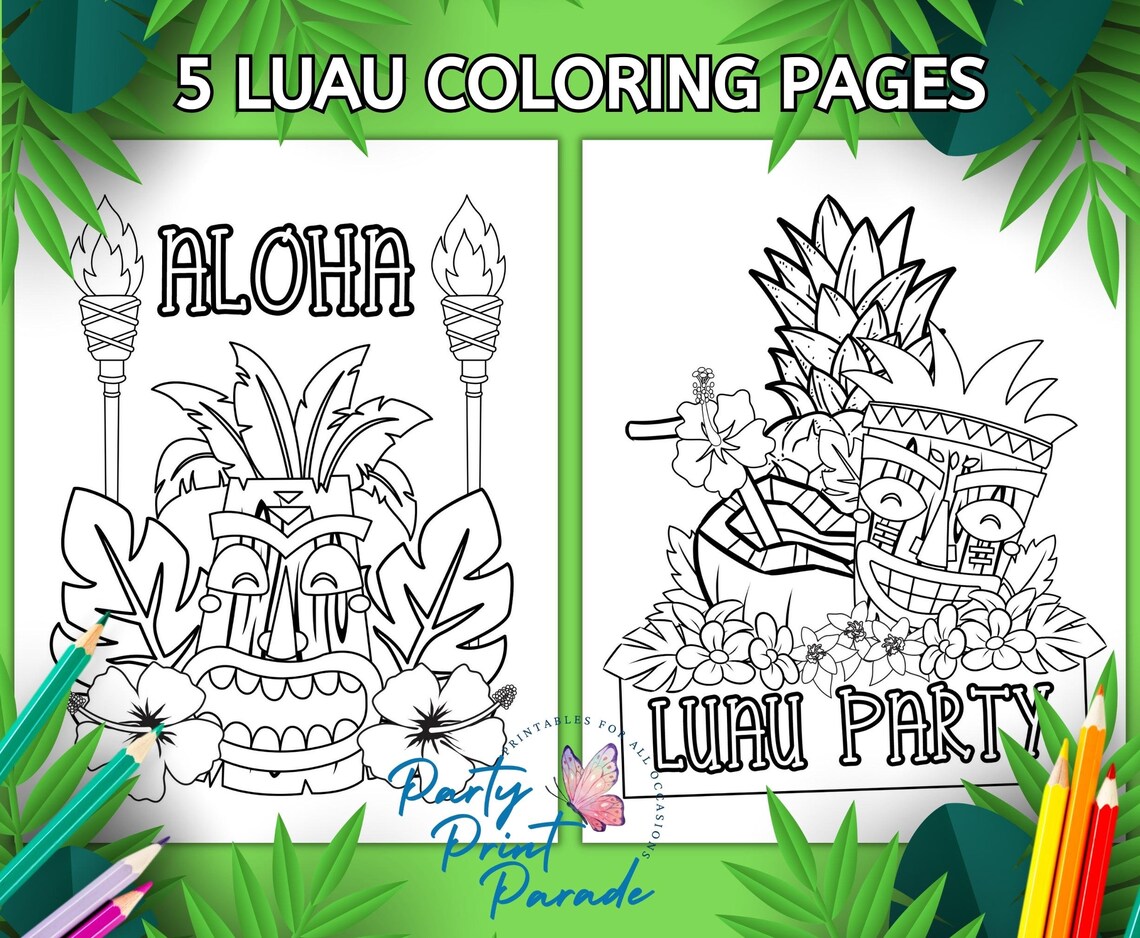 Luau Party Coloring Pages Hawaiian Luau Coloring Pages - Etsy