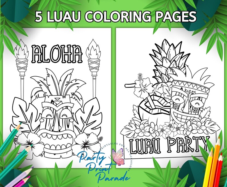 Luau Party Coloring Pages Hawaiian Luau Coloring Pages - Etsy