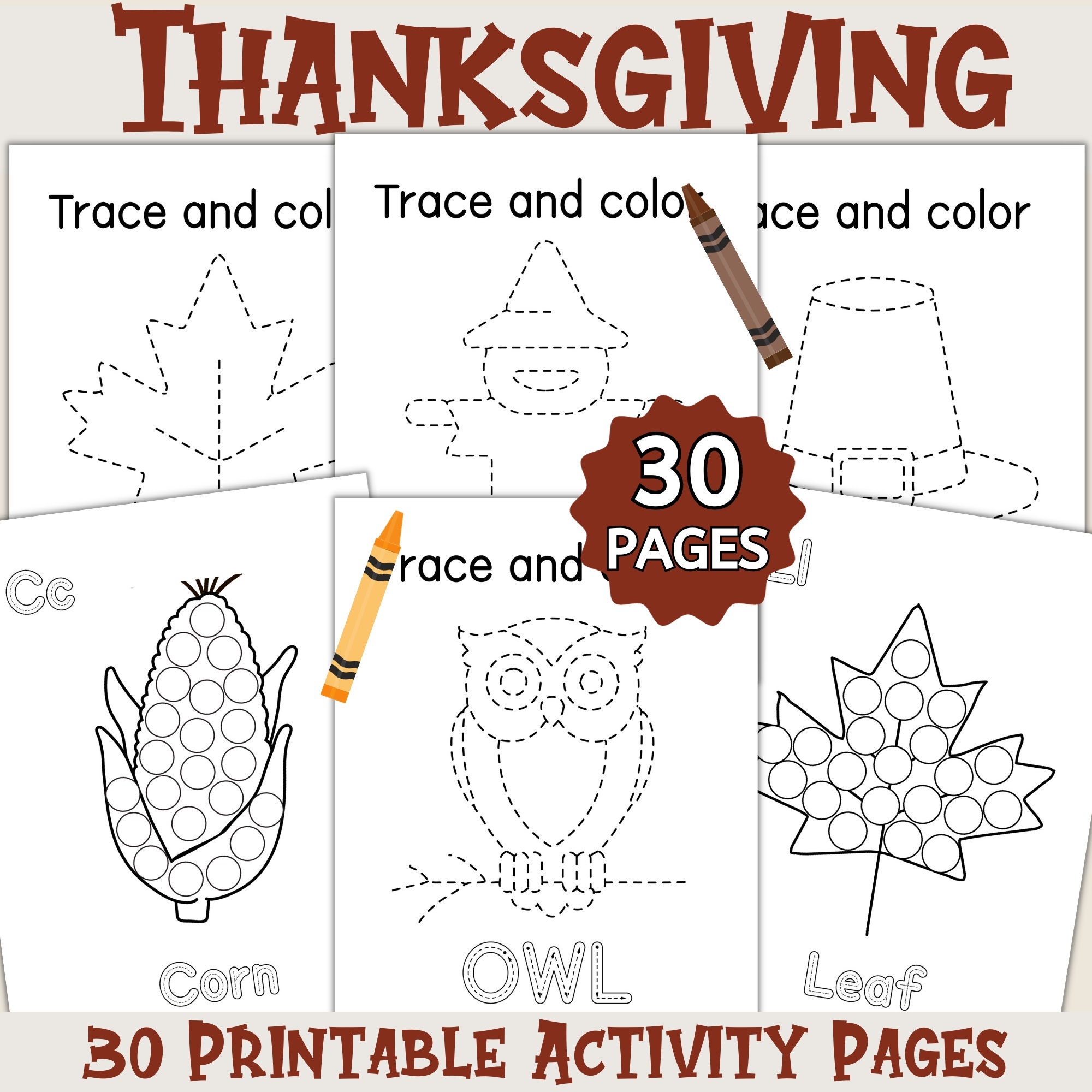 30 Thanksgiving Activity Pages, Instant Download, Prek-k Kids Printable ...