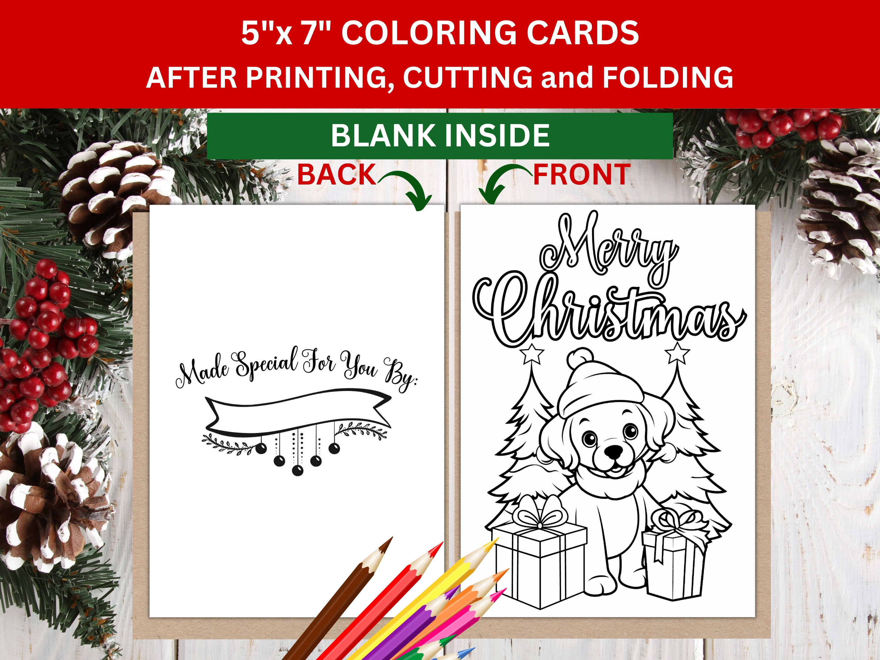 Christmas Coloring Cards, 5 Printable Holiday Cards, Kids Coloring ...