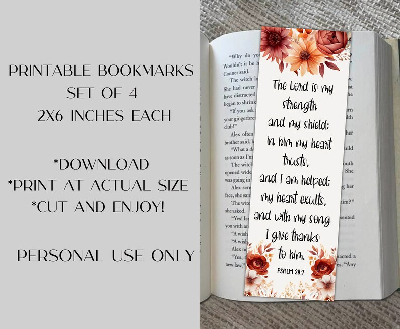 PSALM Bible Verse Bookmarks Set of 4, Printable Christian Bookmarks ...