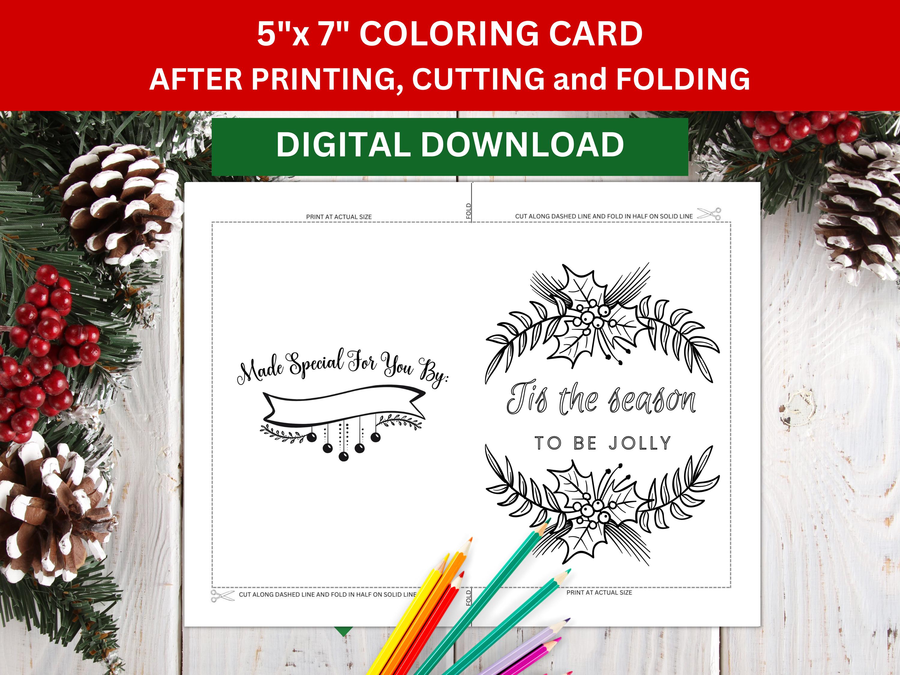 Printable Christmas Coloring Card, Kids Christmas Card, DIY Christmas ...