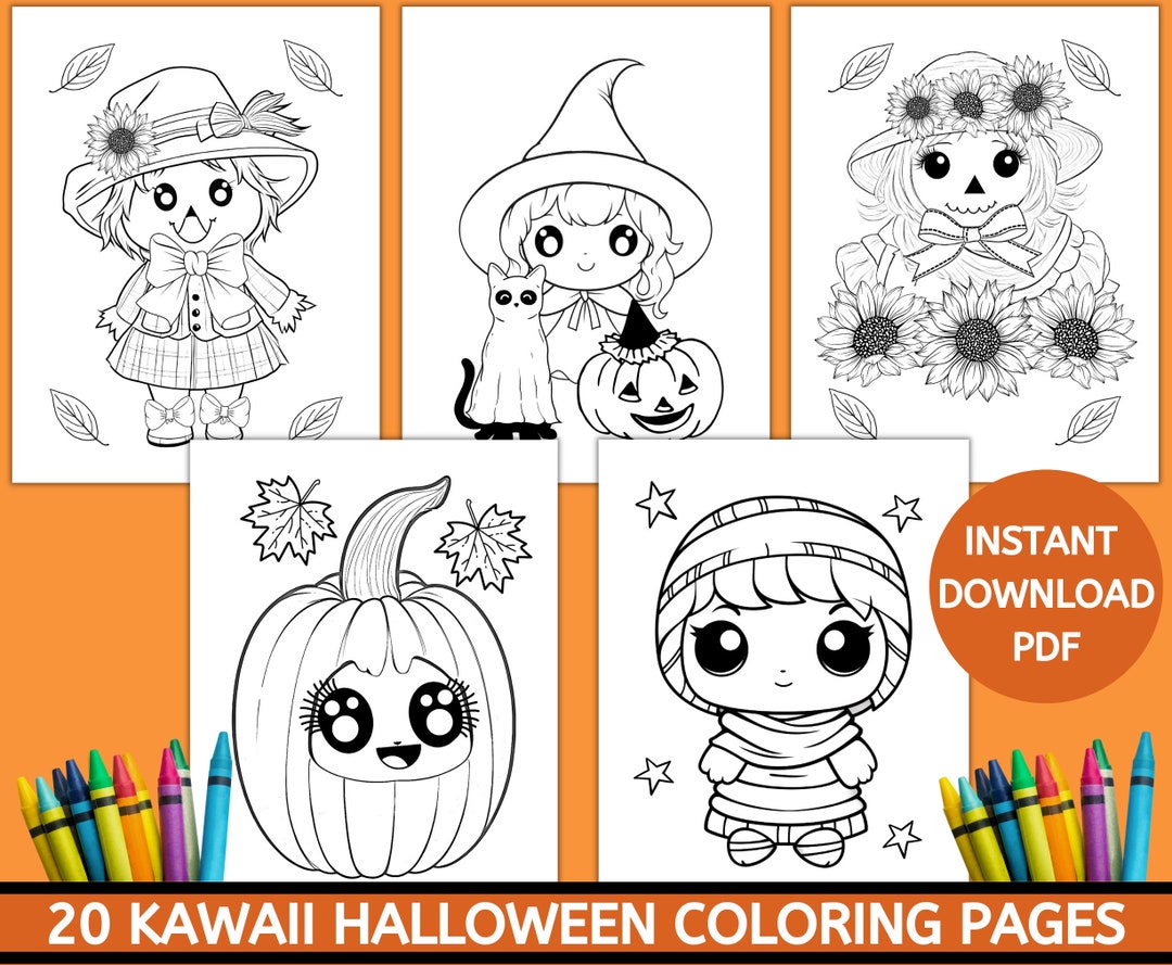 20 Kawaii Halloween Coloring Pages for Kids Printable - Etsy