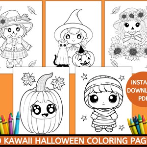 20 Kawaii Halloween Coloring Pages for Kids Printable - Etsy