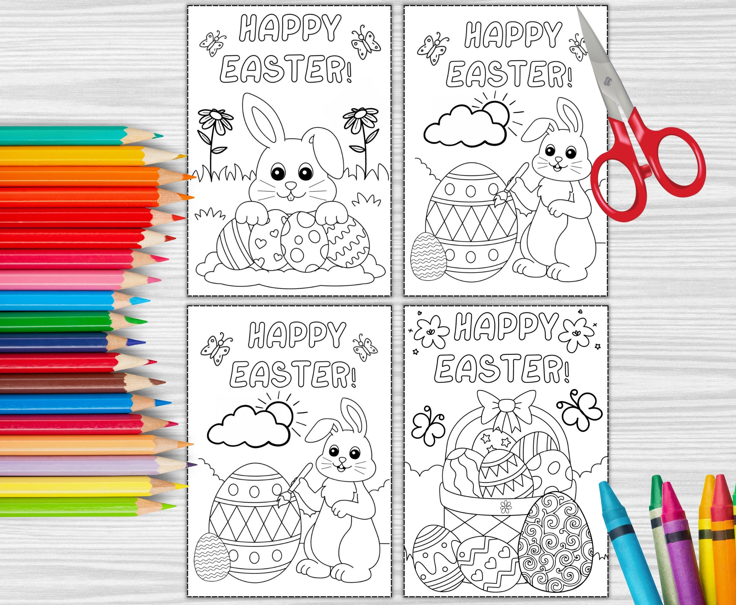 Easter Bunny Coloring Cards, Printable Easter Cards, Classroom Easter ...