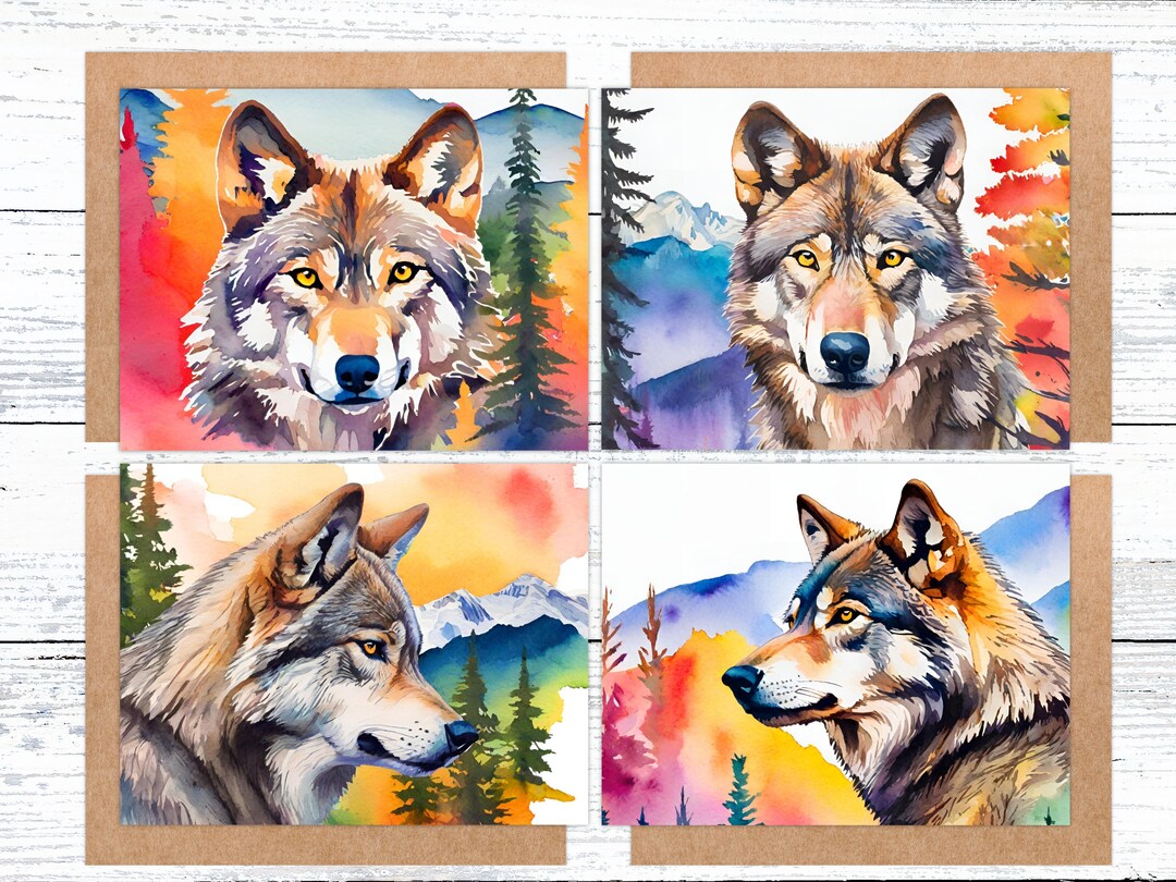 Watercolor Wolf Card Set | Mountain Wolf Greeting Cards | Nature ...