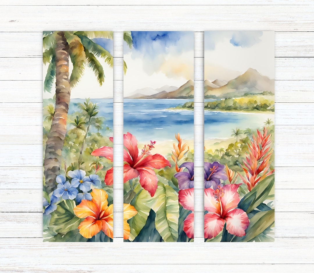 Tropical Island Bookmarks, Printable Watercolor Tropical Beach ...