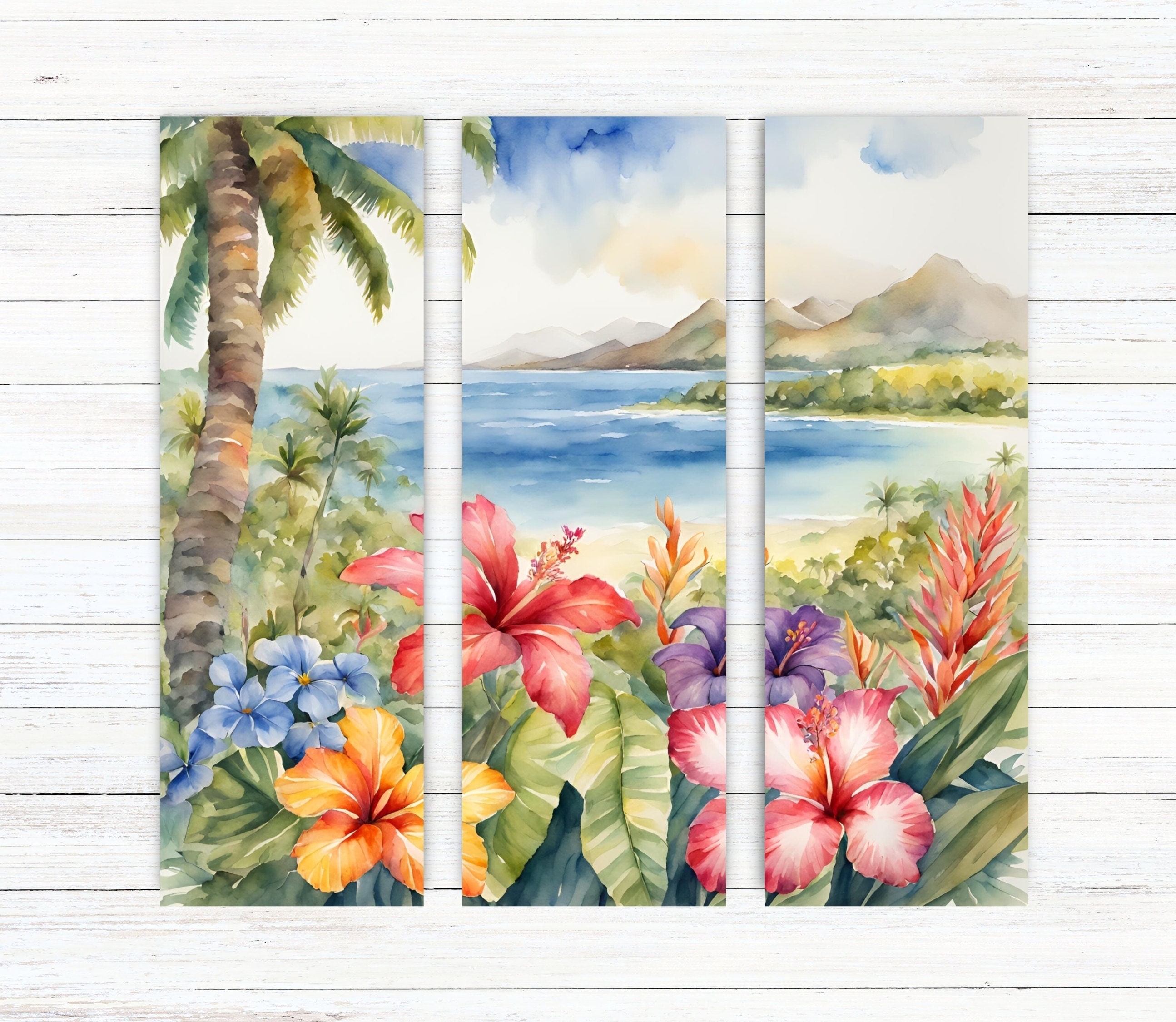 Tropical Island Bookmarks, Printable Watercolor Tropical Beach ...