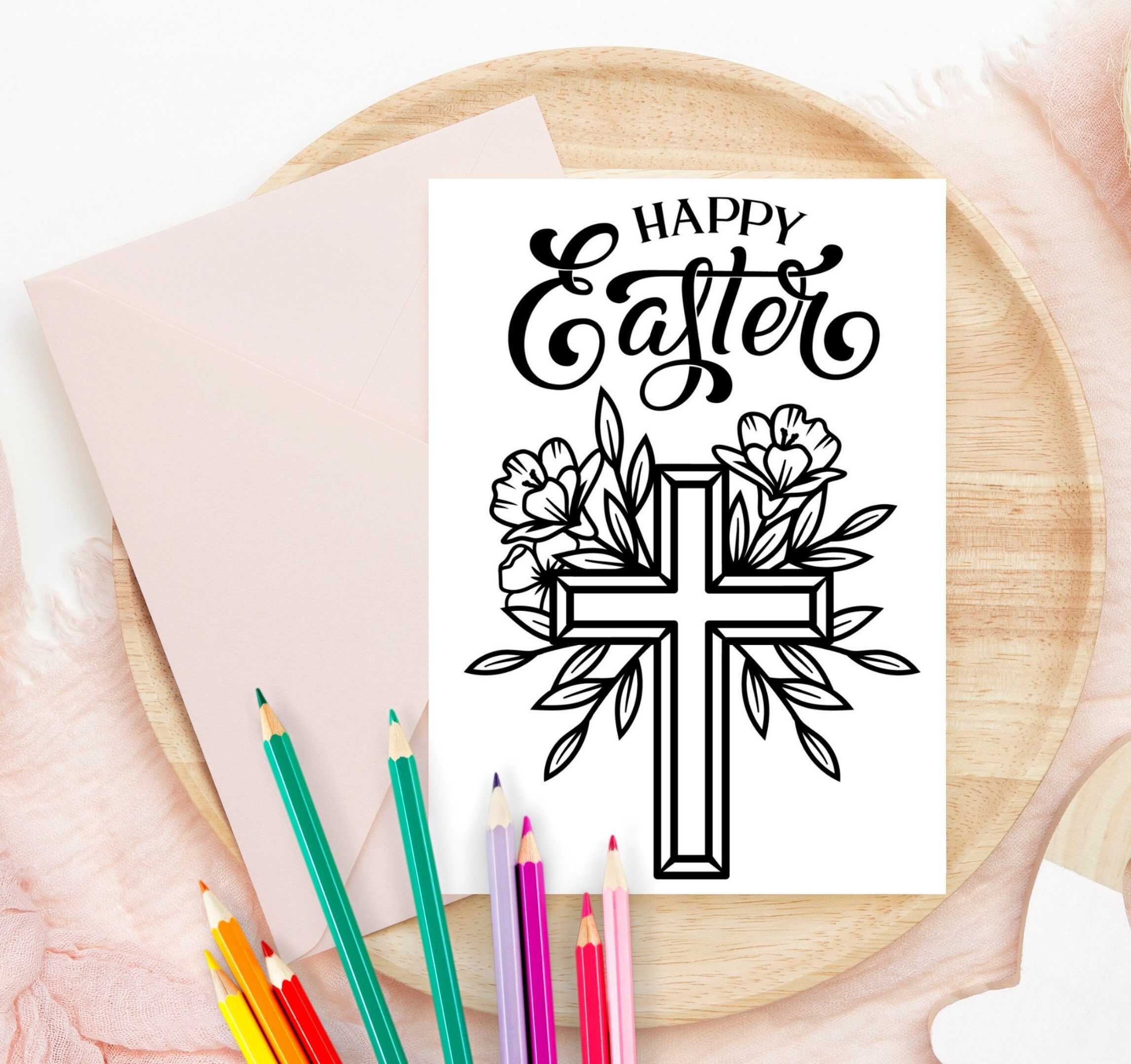 Happy Easter Coloring Card Printable, Kids Easter Cross Card, DIY ...