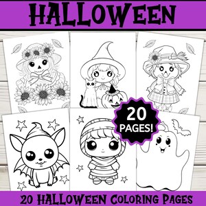 20 Kawaii Halloween Coloring Pages for Kids, Printable Halloween ...