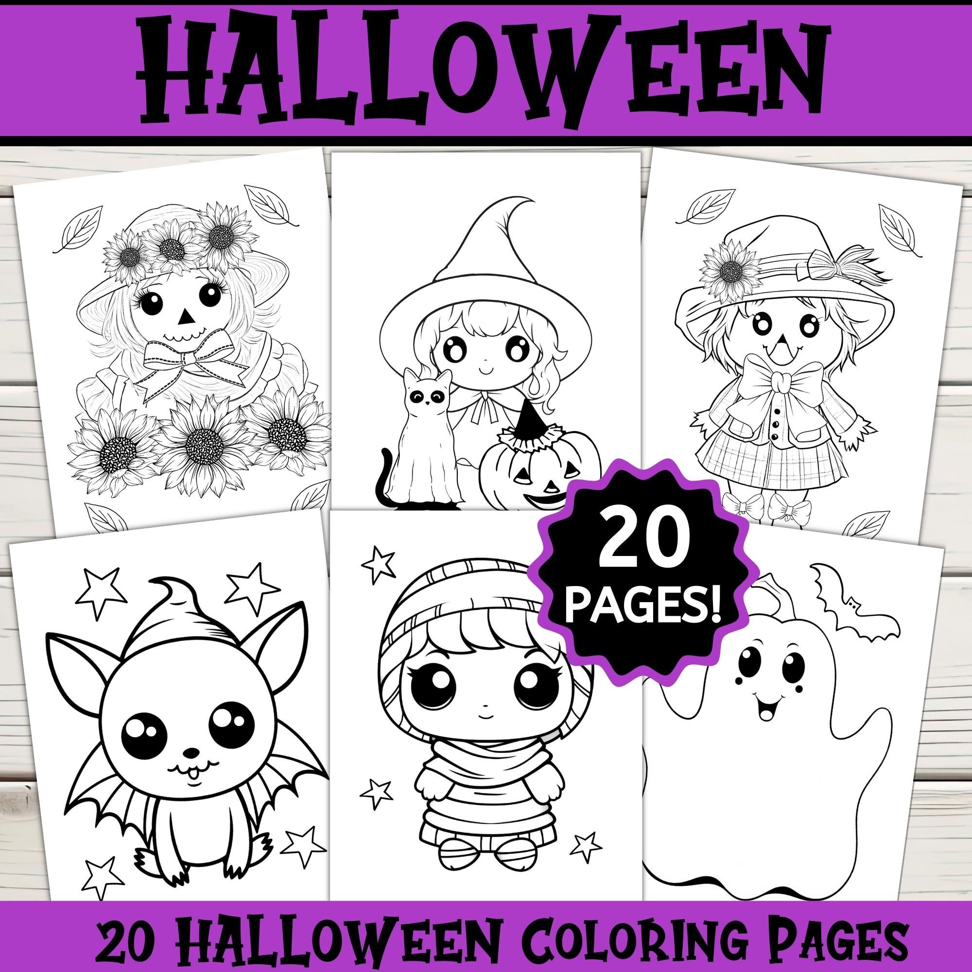 20 Kawaii Halloween Coloring Pages for Kids, Printable Halloween ...