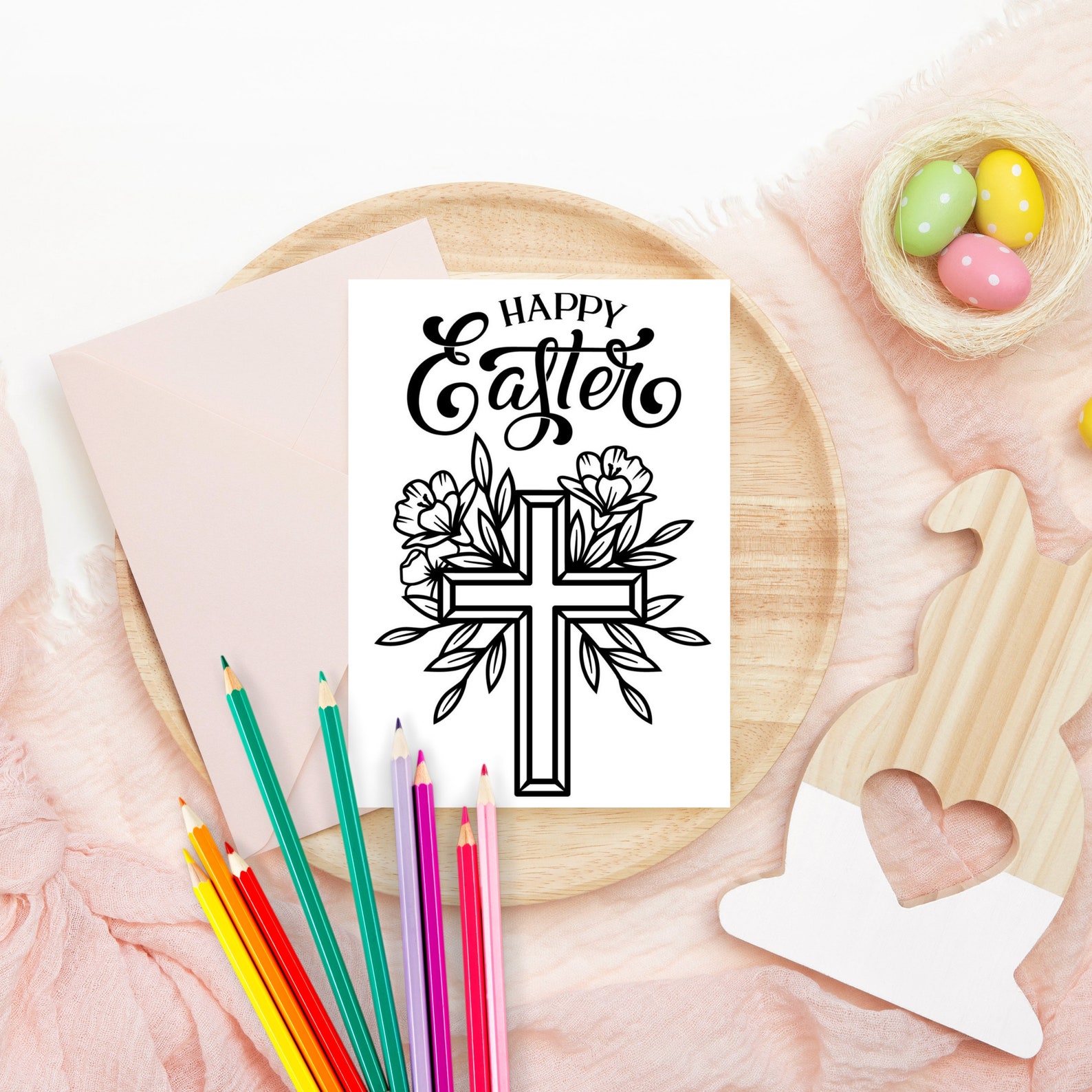 Happy Easter Coloring Card Printable, Kids Easter Cross Card, DIY ...
