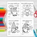 Gnome Coloring Valentine's Day Cards, Printable Valentine's Day Cards ...