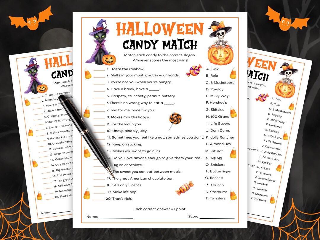 Halloween Candy Match Game, Halloween Party Games Printable, Halloween ...