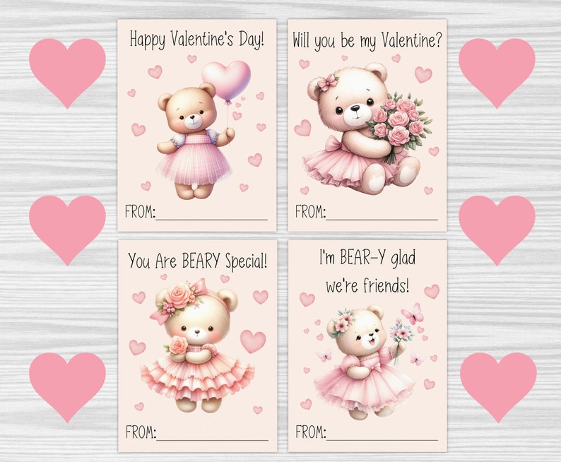 Bear Valentine's Day Cards, Printable Valentine Cards, Classroom ...