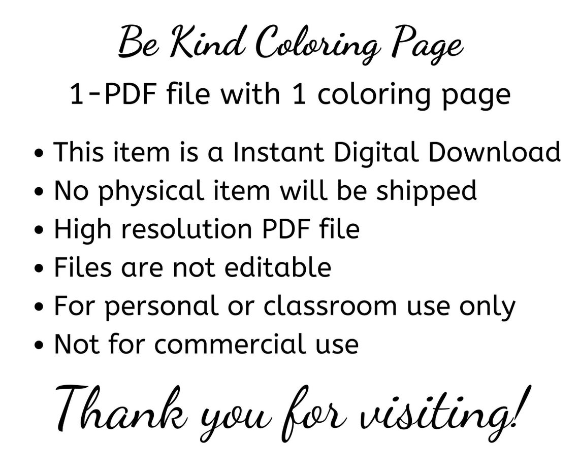 Be Kind Coloring Page Printable for Kids and Adults, Kindness Quotes ...