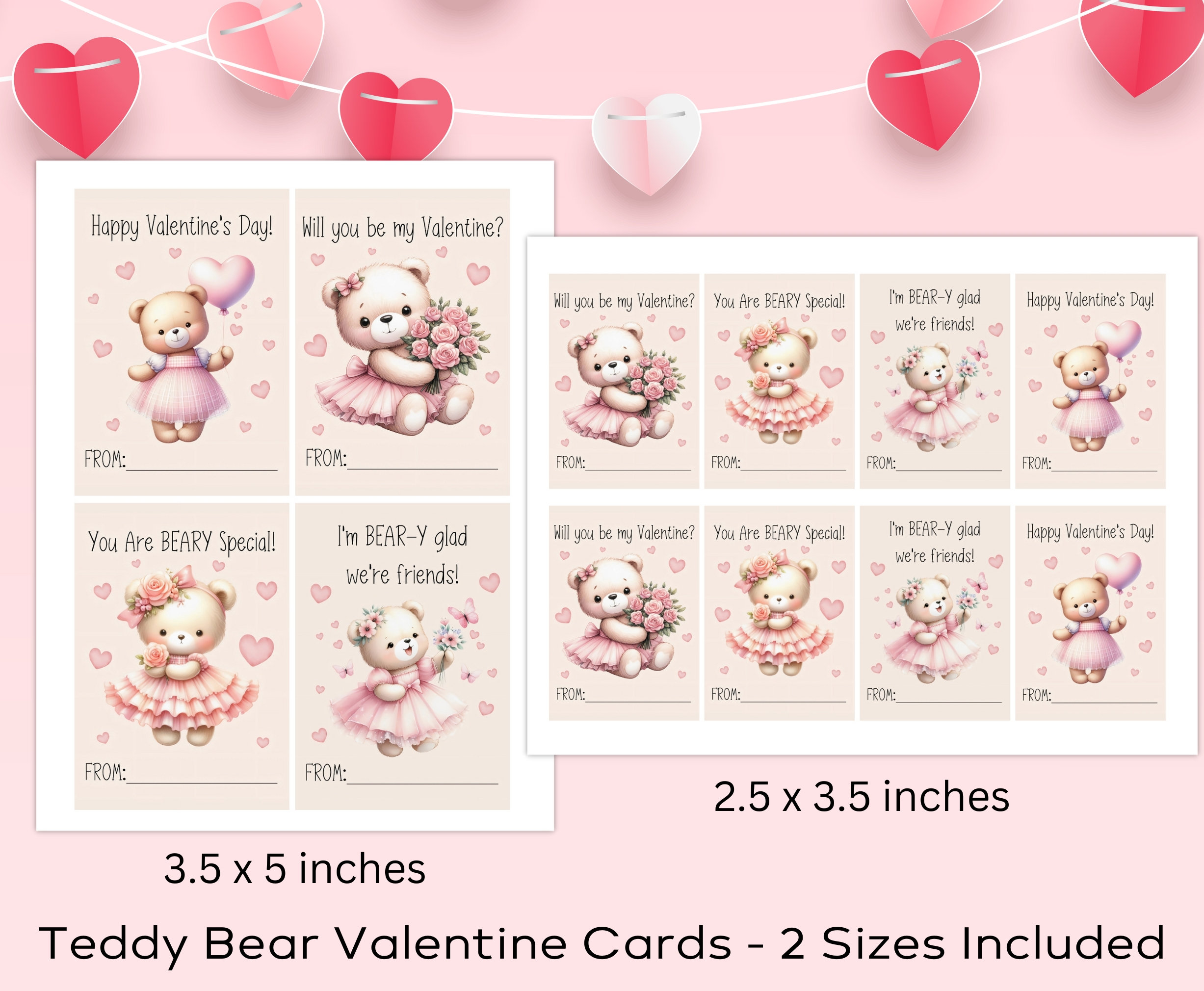 Bear Valentine's Day Cards, Printable Valentine Cards, Classroom ...