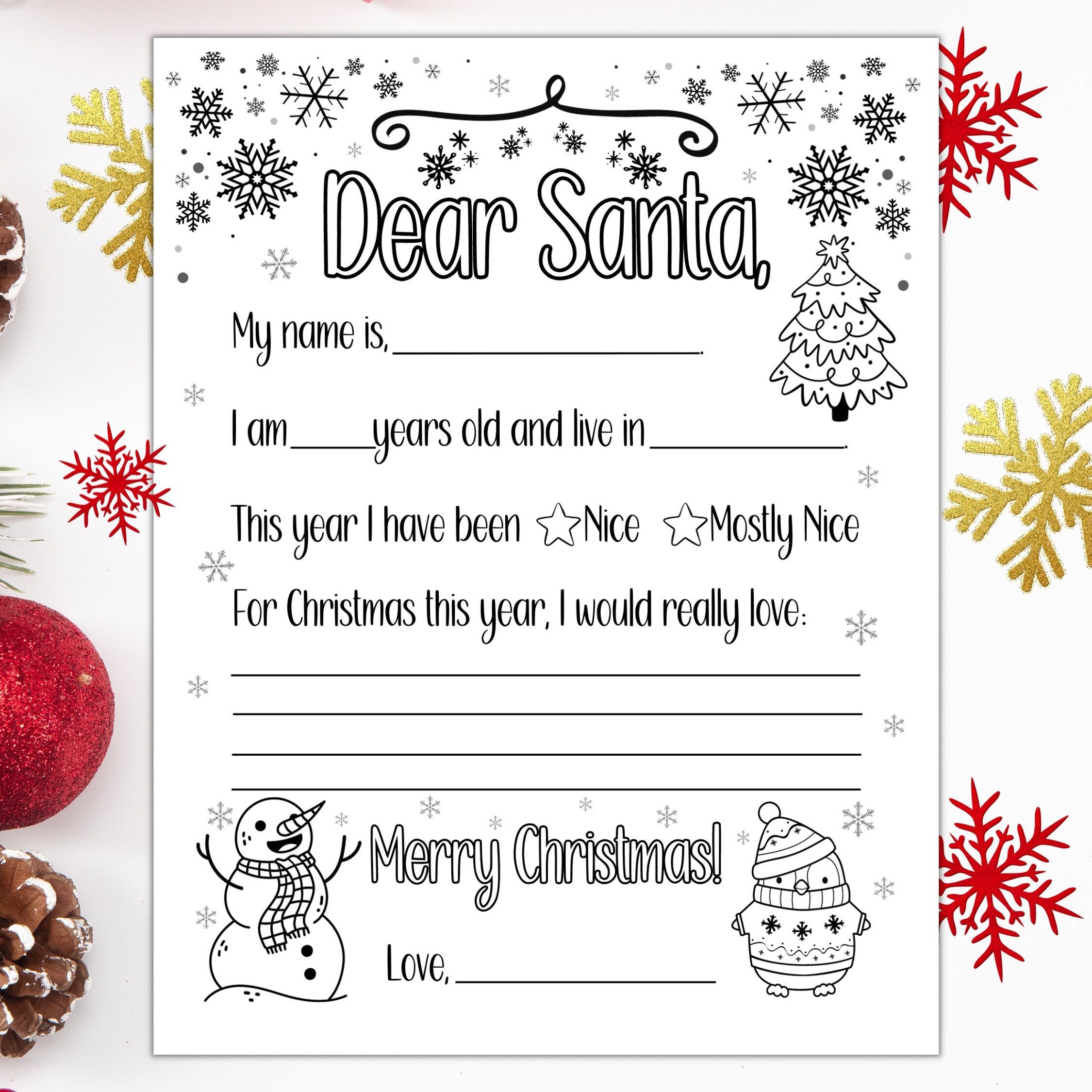 Letter to Santa Coloring Page, Christmas Activity, Kids Christmas Wish ...