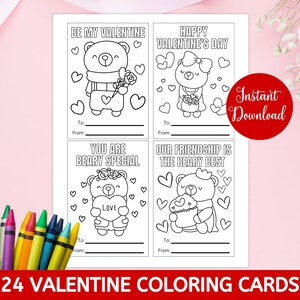 Valentine Coloring Cards, Printable Valentine's Day Coloring Cards ...