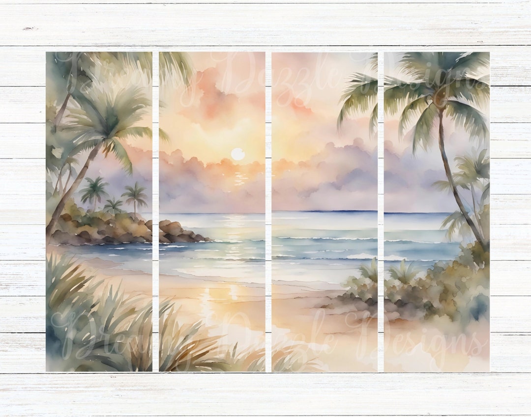 Printable Watercolor Tropical Beach Bookmark Set of 4, Ocean Bookmarks ...