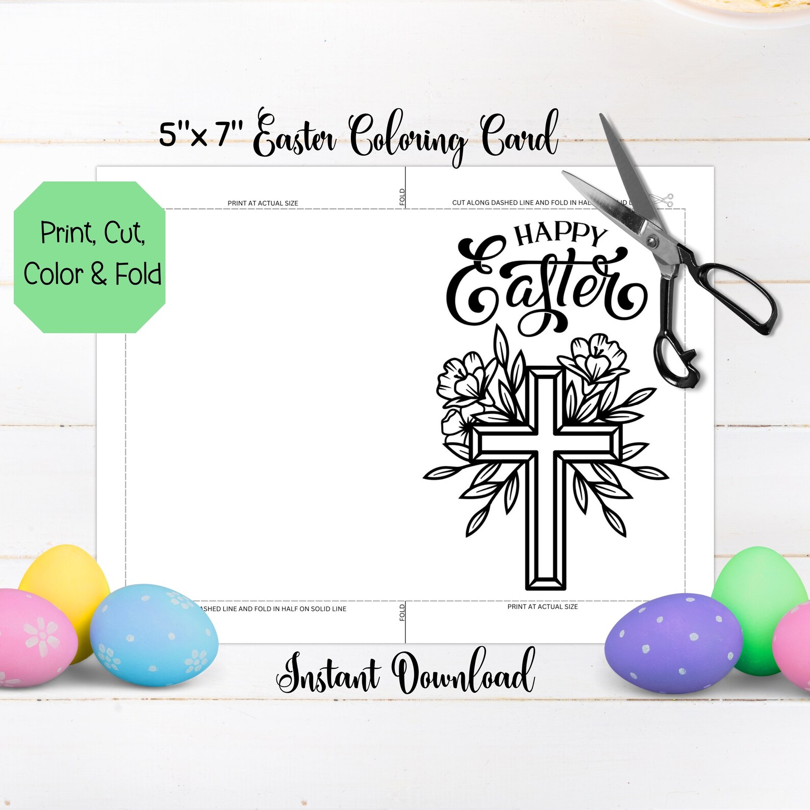 Happy Easter Coloring Card Printable, Kids Easter Cross Card, DIY ...