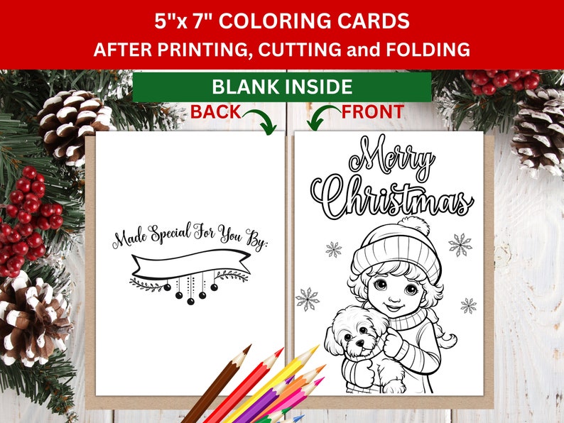 Christmas Coloring Cards, 5 Printable Holiday Cards, Kids Coloring ...