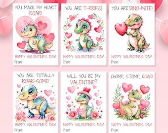 DINOSAUR VALENTINE CARDS, Printable Dinosaur Valentine Cards for Kids ...