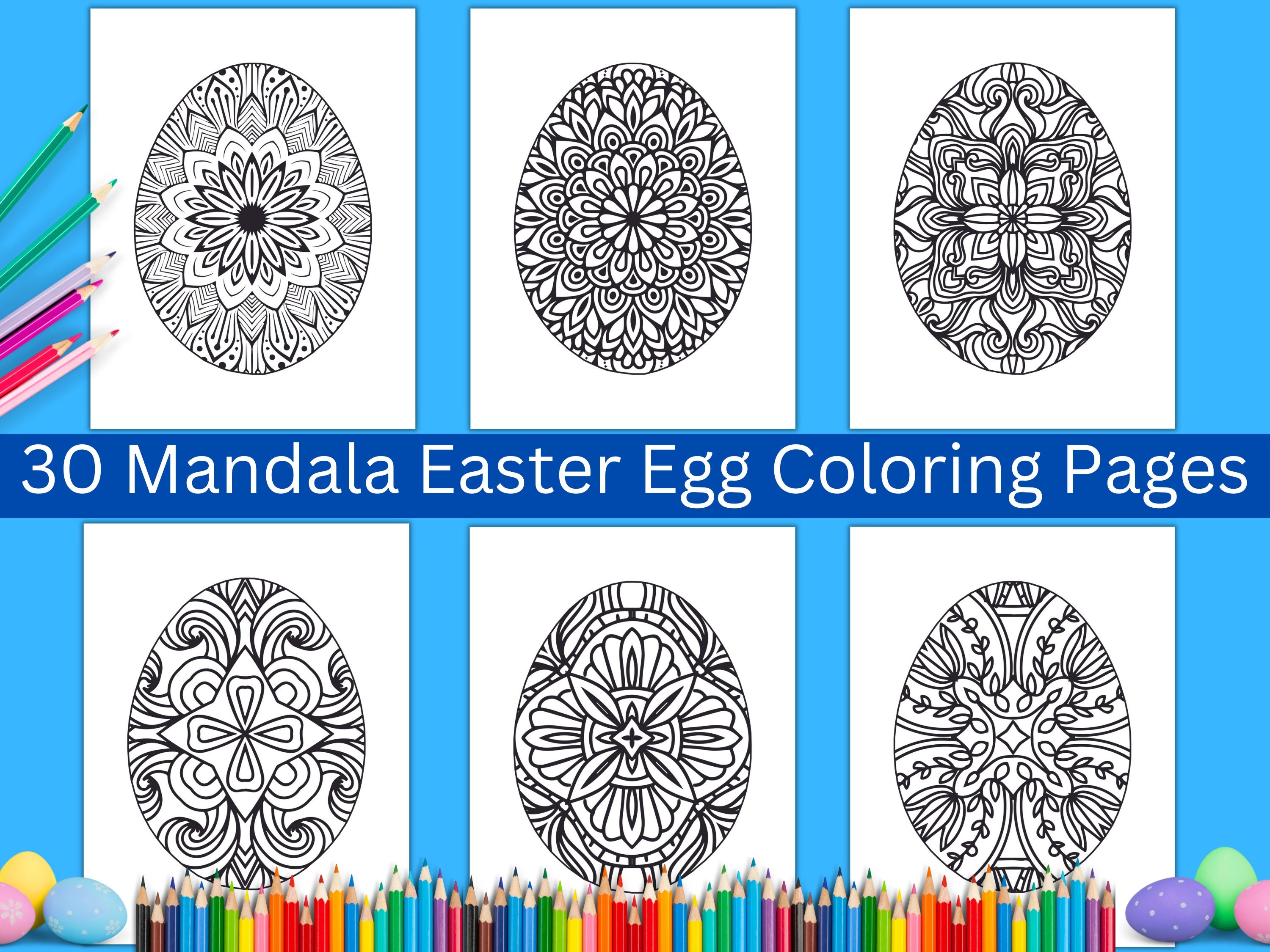 30 Easter Egg Mandala Coloring Pages for Adults, Printable Mandala ...
