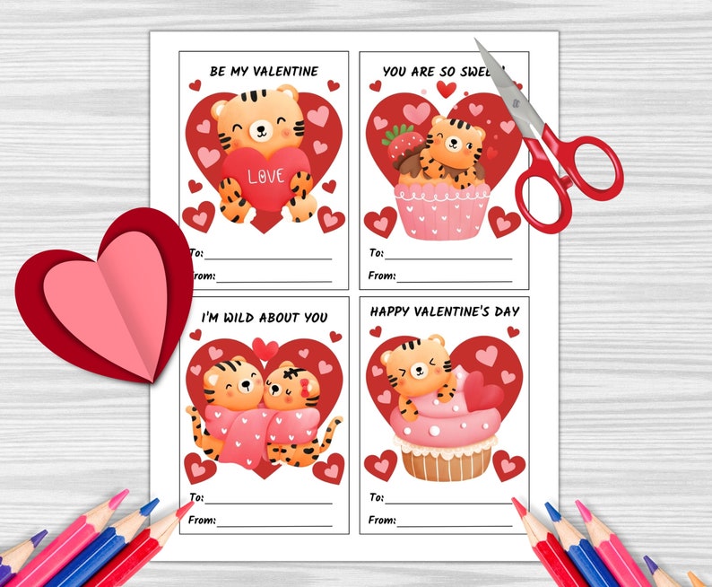 Tiger Valentine's Day Cards Printable, Classroom Valentine's Day Cards ...