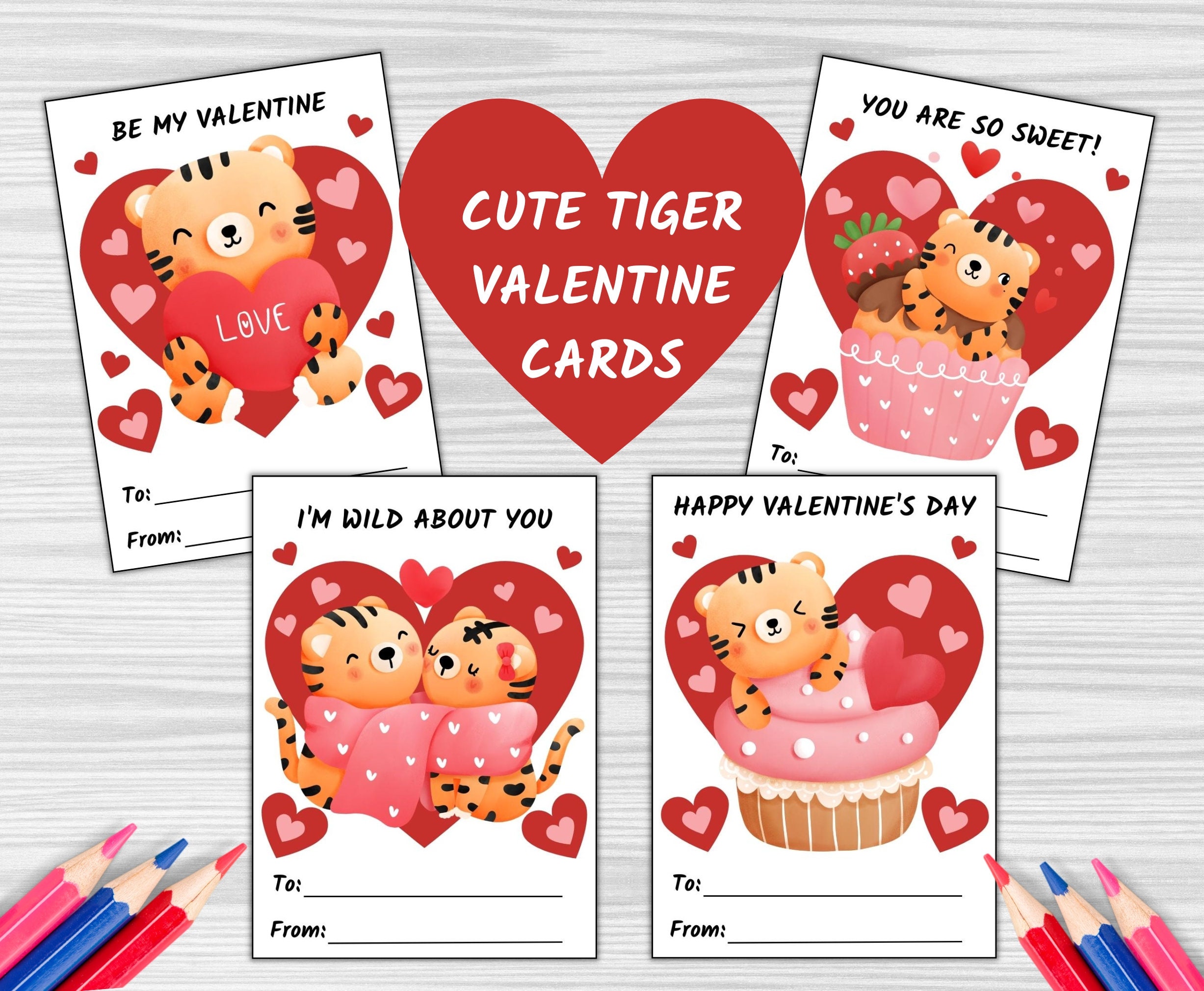 Tiger Valentine's Day Cards Printable, Classroom Valentine's Day Cards ...