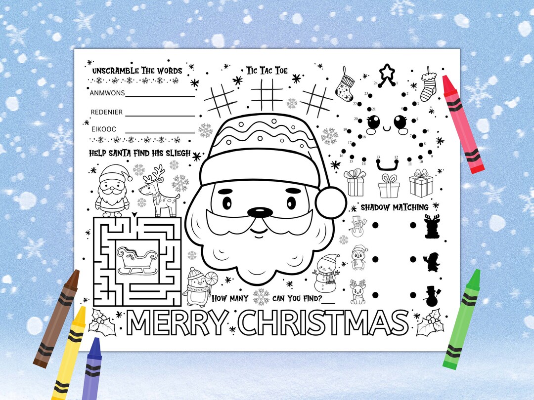 Christmas Activity Placemat, Christmas Coloring Placemat, Christmas ...