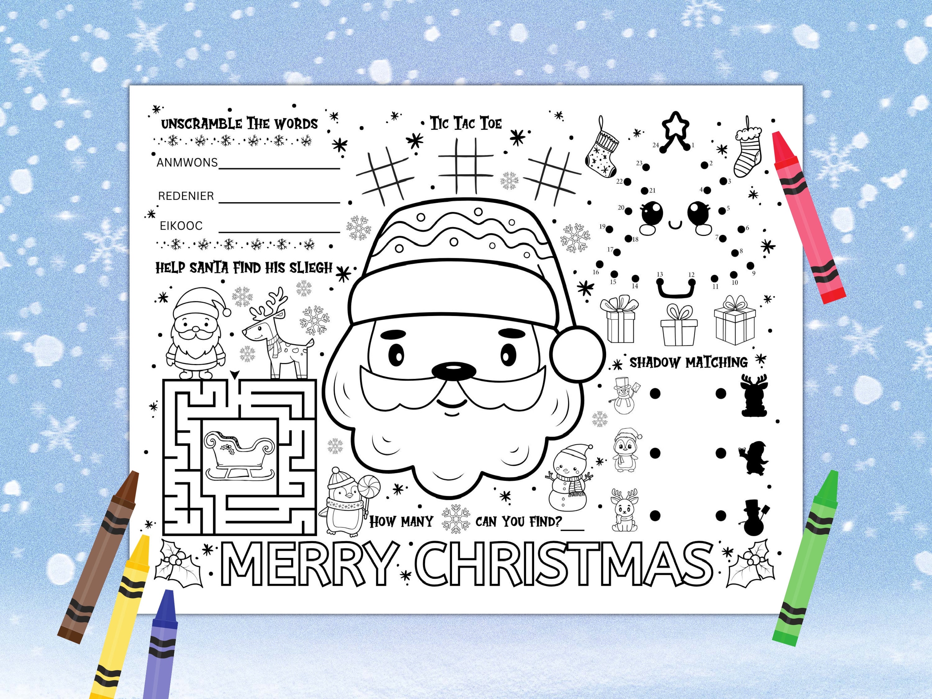 Christmas Activity Placemat, Christmas Coloring Placemat, Christmas ...